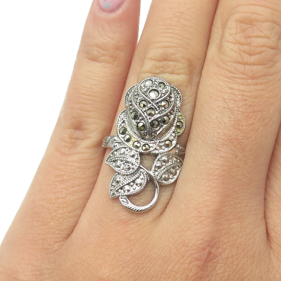 CLARK and COOMBS Sterling Silver Antique Art Deco Real Marcasite Rose ...