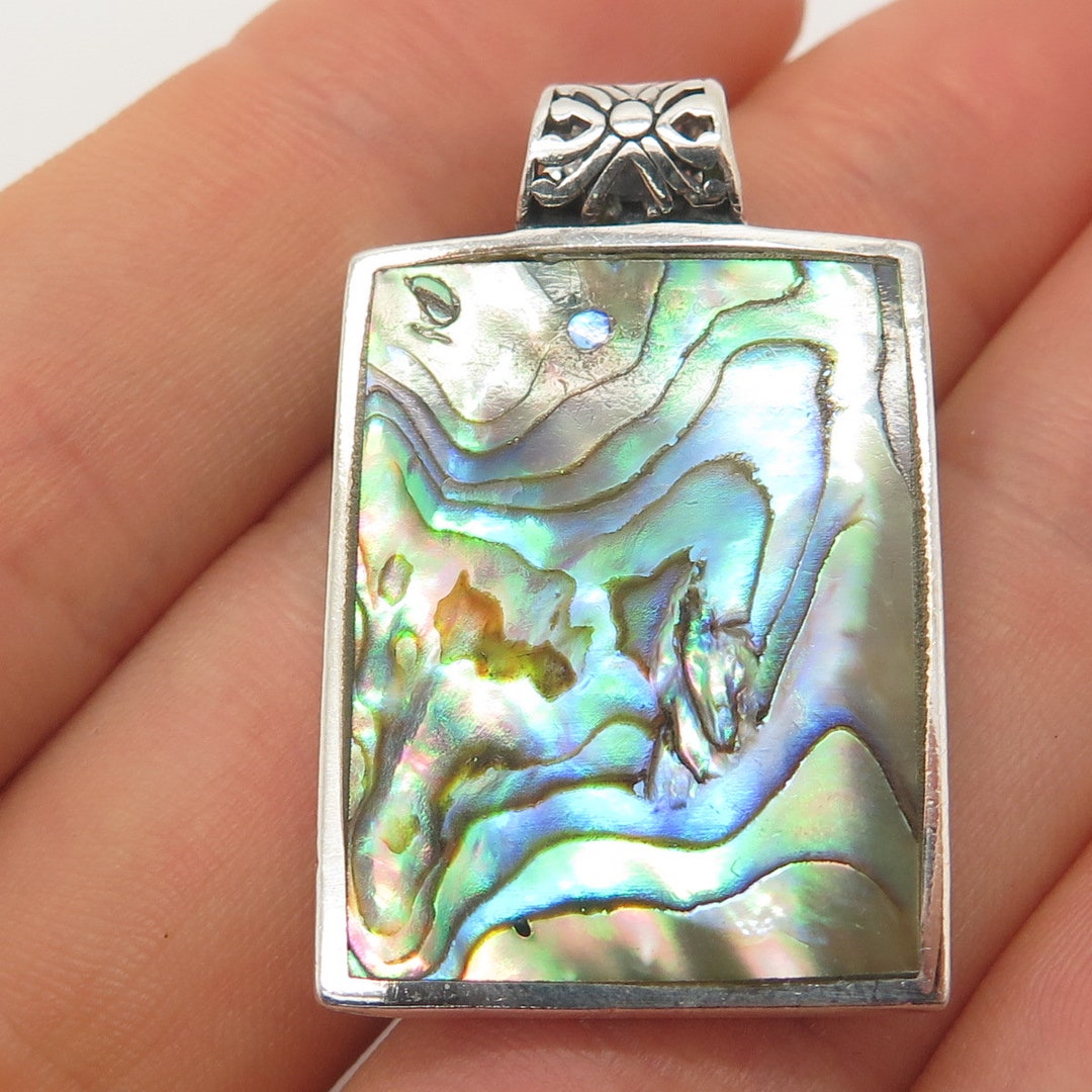 925 Sterling Silver Vintage Real Abalone Shell Pendant - Etsy
