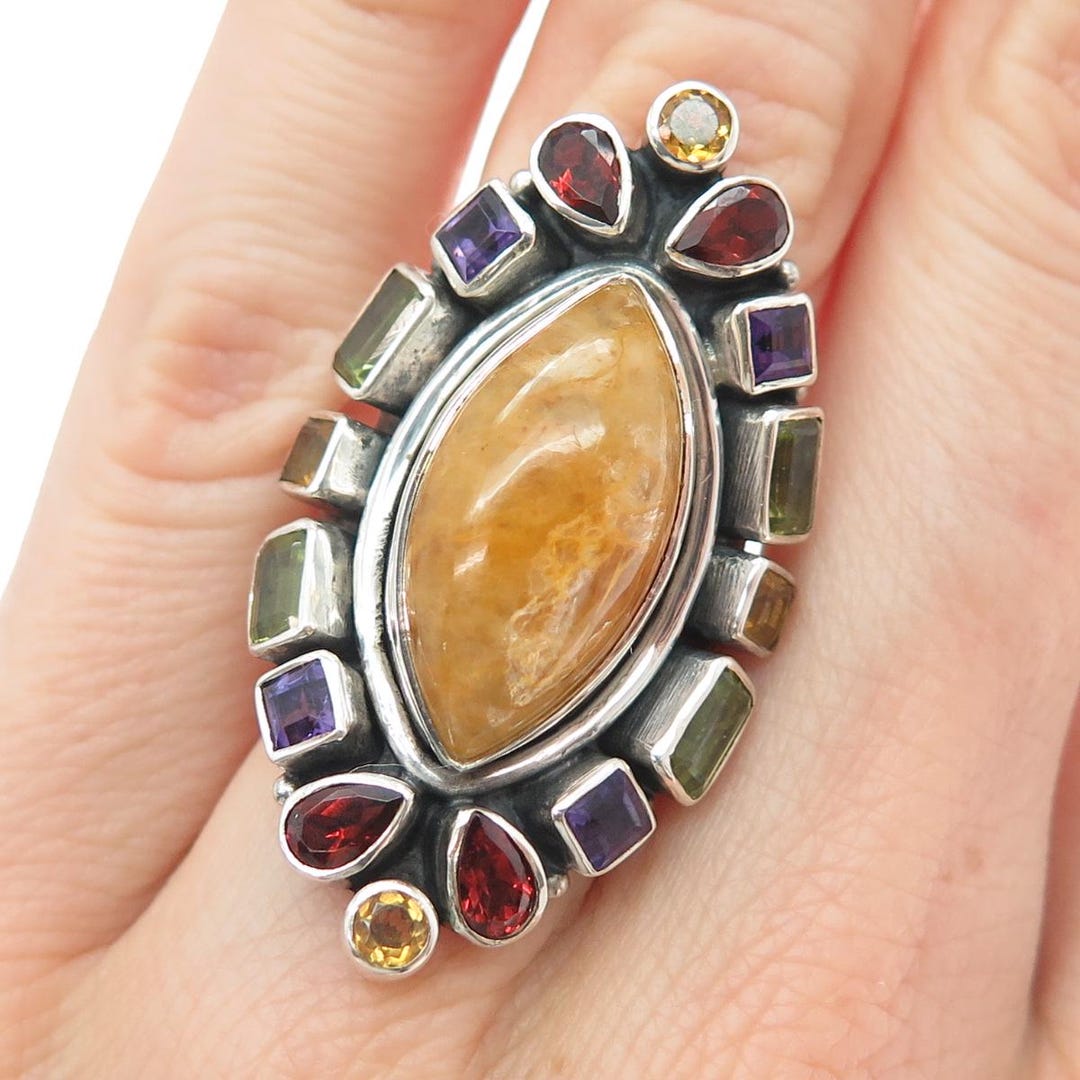 NICKY BUTLER 925 Sterling Vintage Quartz Citrine Amethyst Peridot Ring ...