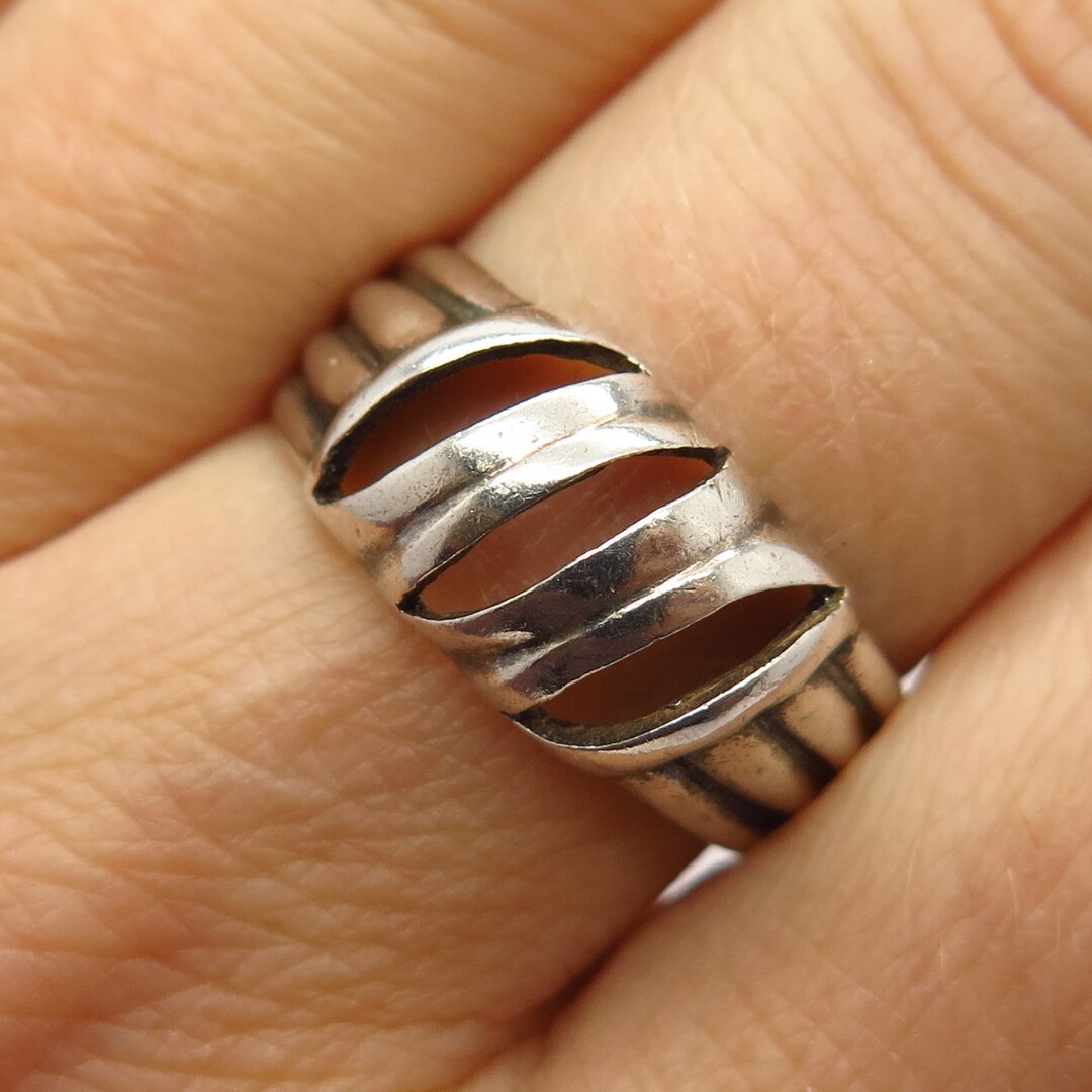 925 Sterling Silver Carved Stipe Design Ring Size 9 1/4 - Etsy UK