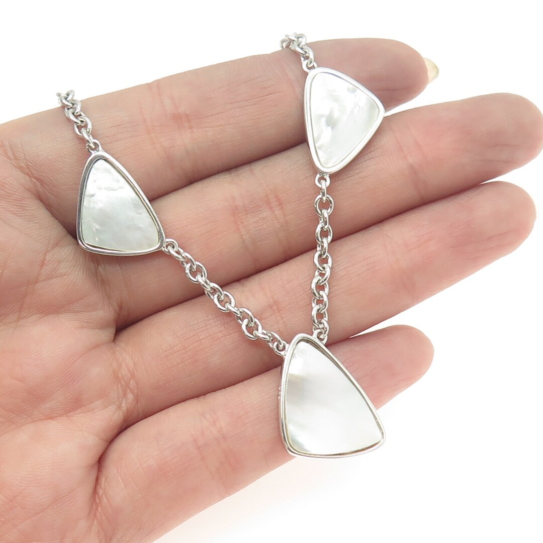 925 Sterling Silver Real Mother-of-pearl Rolo Chain Necklace 16" - Etsy