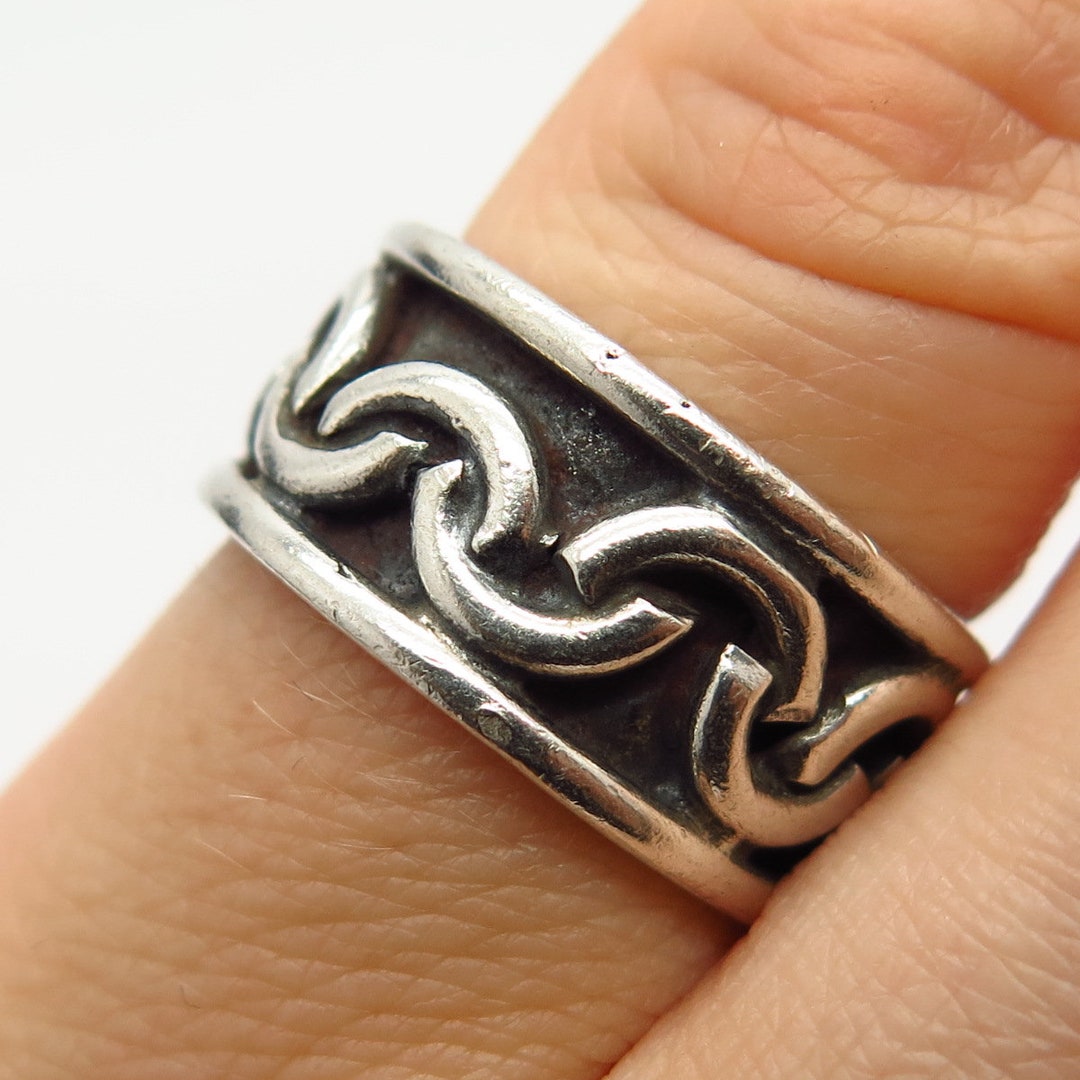 925 Sterling Silver Vintage Mexico Chain Design Band Ring Size 6 - Etsy