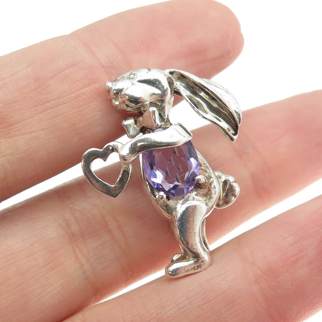 ANGELA CUMMINGS 925 Sterling Silver Vintage Real Amethyst Easter Rabbit ...