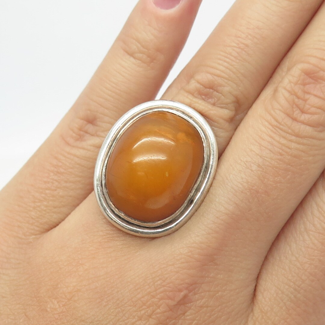 TSJC Tom Jenny Schlecht Sterling Silver Vintage Real Egg Yolk Amber ...
