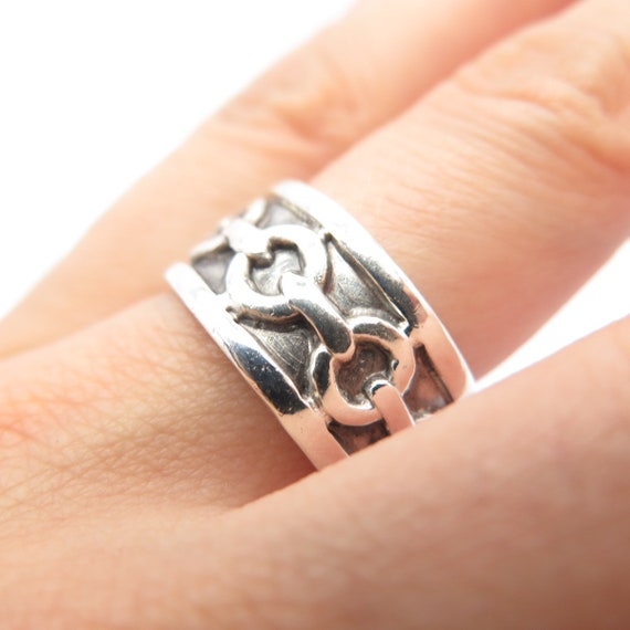 925 Sterling Silver Vintage Mexico Chain Band Ring Si… - Gem
