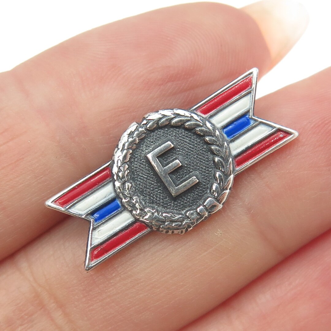 925 Sterling Silver Antique WWII Enamel Army-navy Production Award Pin ...
