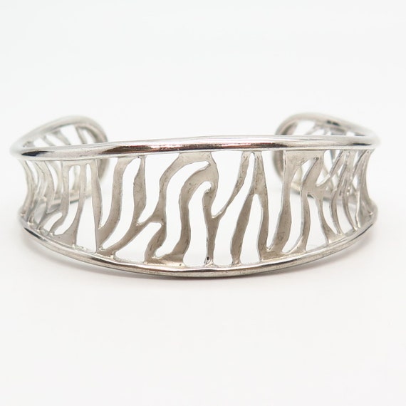 925 Sterling Silver Zebra Print Concave Design Wide C… - Gem