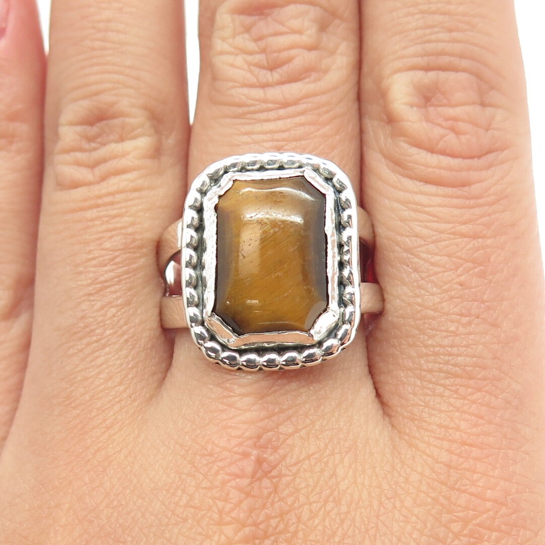 925 Sterling Silver Vintage Southwestern Real Tiger Eye Tribal Ring ...