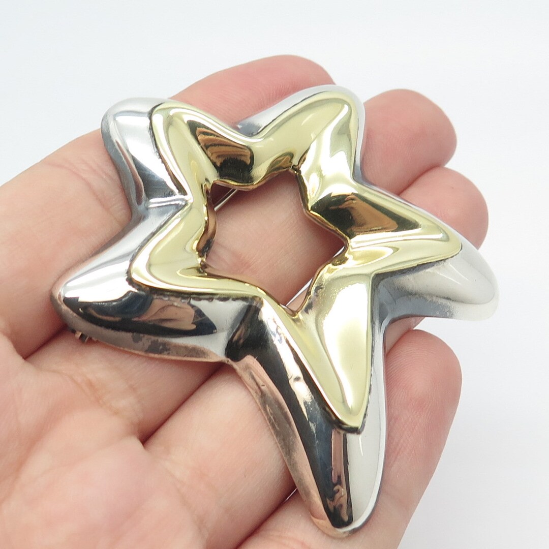 925 Sterling Silver 2-tone Vintage Mexico Star Pin Brooch - Etsy