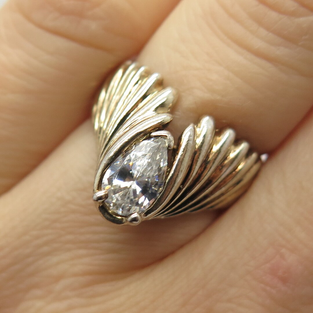 925 Sterling Silver 2-tone C Z Winged Ring Size 6 - Etsy