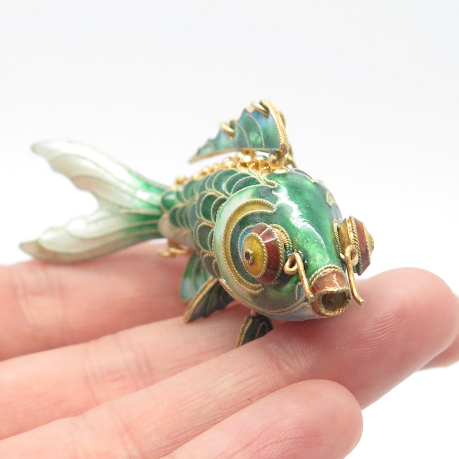 925 Sterling Silver Gold Plated Antique Enamel Chinese Koi Fish ...