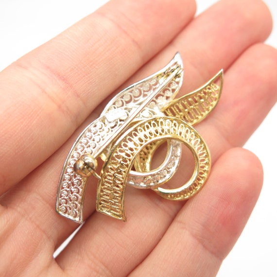 800 Silver 2-Tone Vintage Abstract Double Ribbon Pin … - Gem