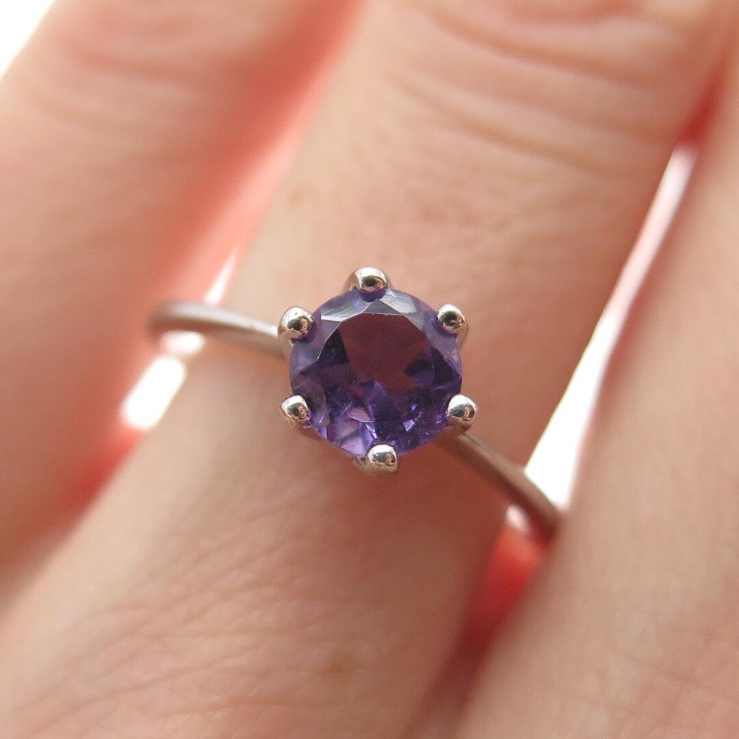 RJ GRAZIANO 925 Sterling Silver Vintage Amethyst Gem Minimalist Ring ...