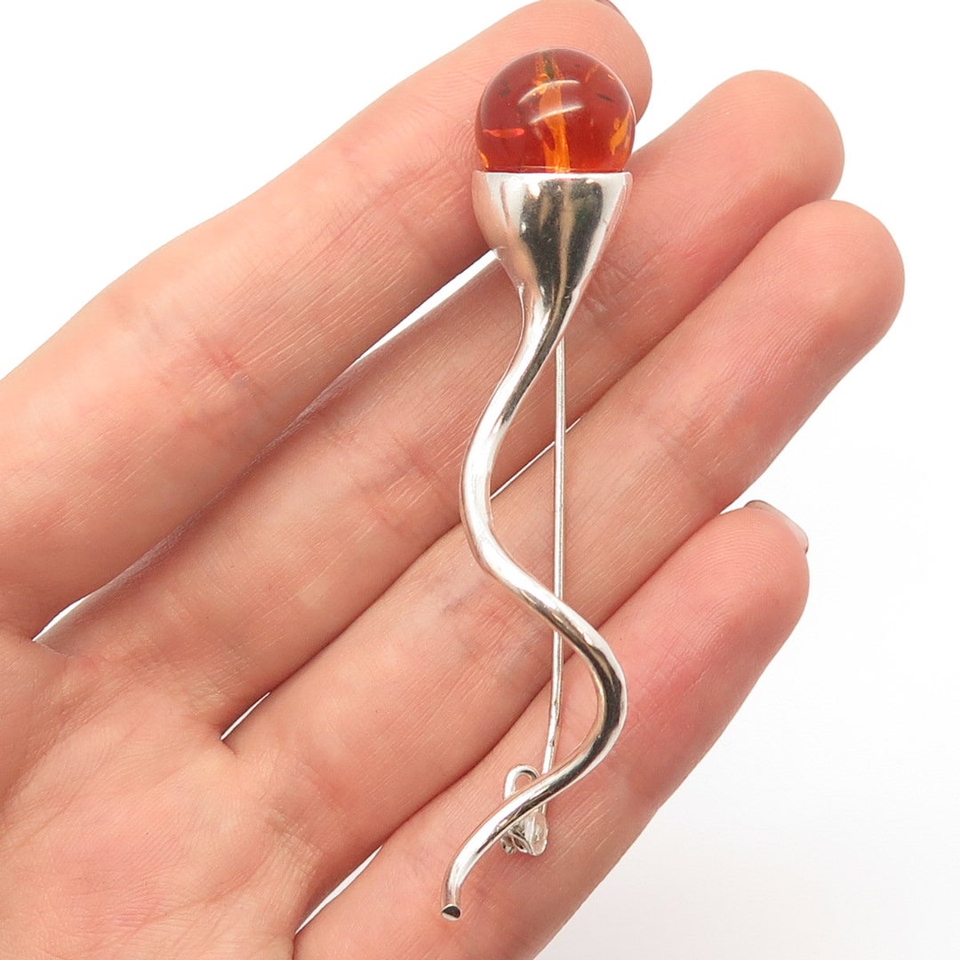 925 Sterling Silver Vintage Zina Real Amber Pin Brooch - Etsy