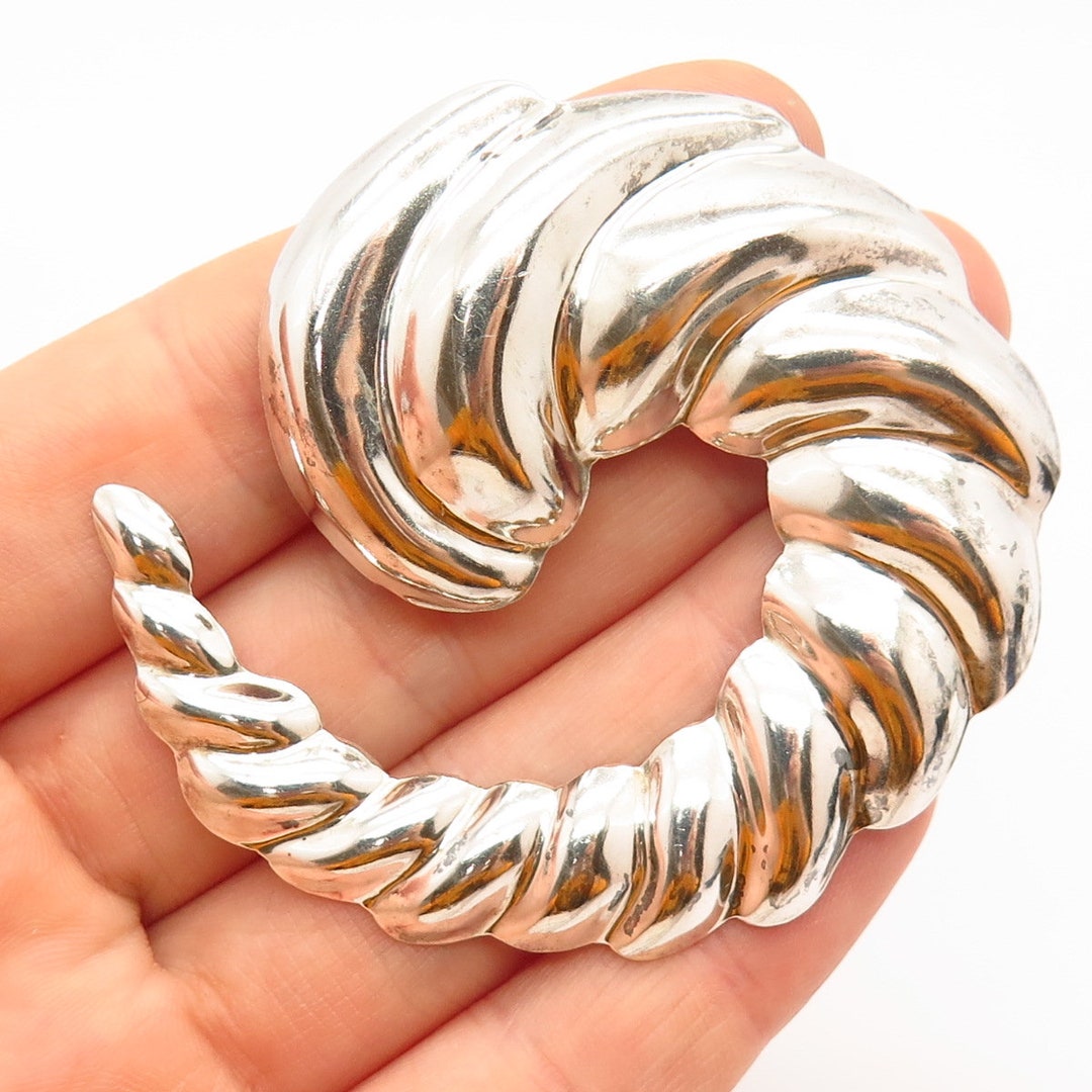 925 Sterling Silver Vintage Mexico Shell Design Large Pin Brooch - Etsy