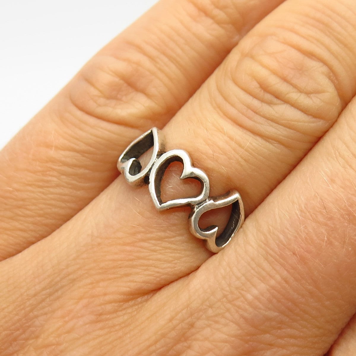 925 Sterling Silver Triple Open Heart Design Ring Size 7 | Etsy