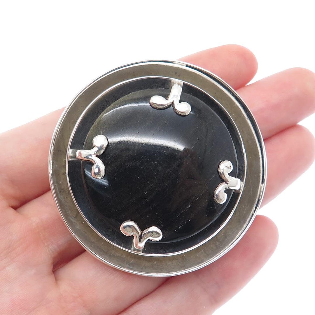 ABBOTT GOTTSHALL 925 Sterling Vintage Mexico Black Tiger Eye Pin Brooch ...