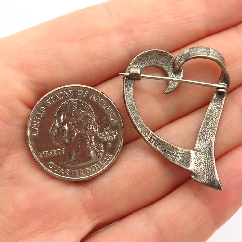 925 Sterling Silver Vintage Open Heart Design Pin Brooch | Etsy