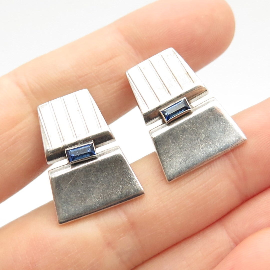 925 Sterling Silver Vintage Anson Blue Rhinestone Ribbed Cufflinks - Etsy