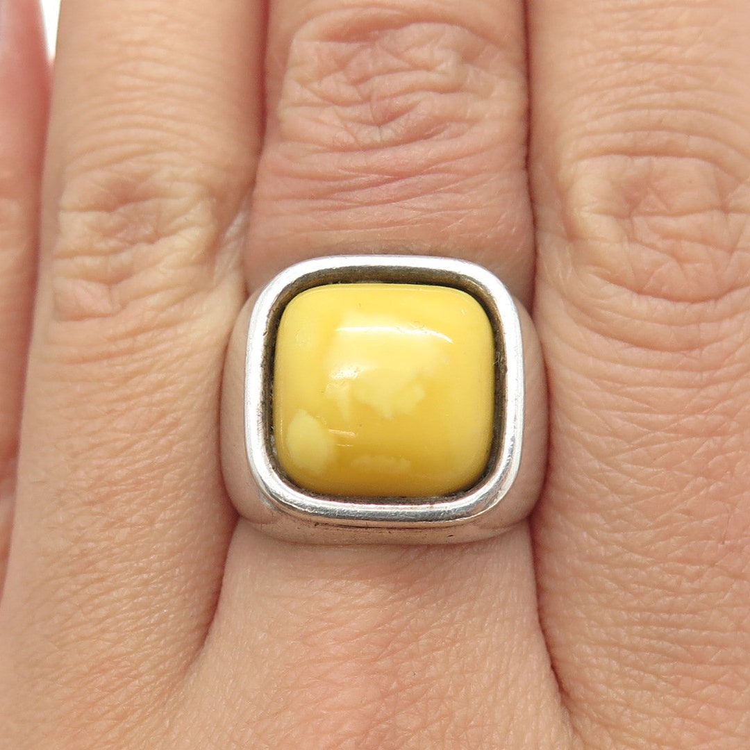 AP 925 Sterling Silver Vintage Poland Real Scottish Amber Ring Size 7 ...