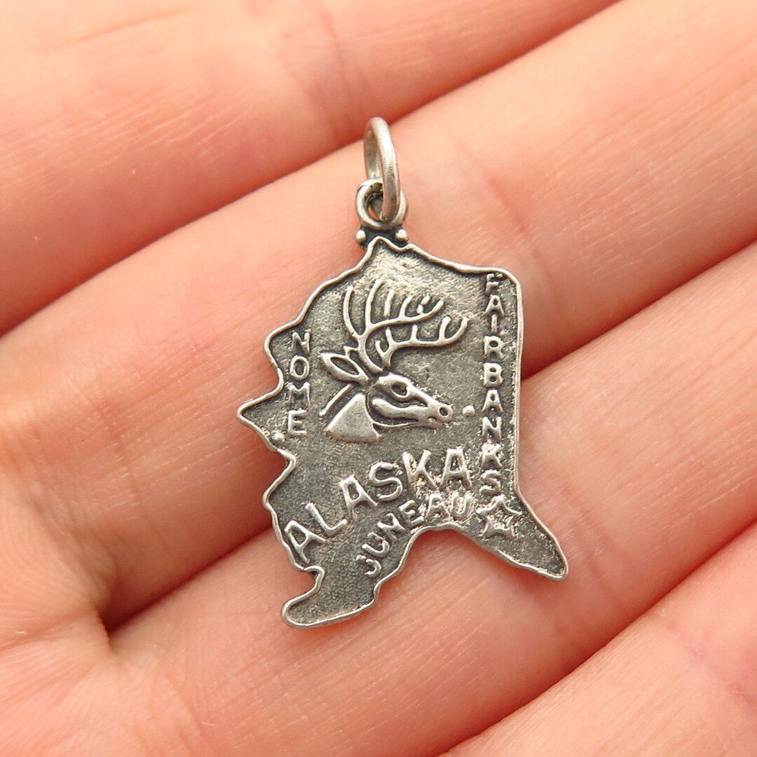 925 Sterling Silver Vintage alaska State Map Charm Pendant - Etsy