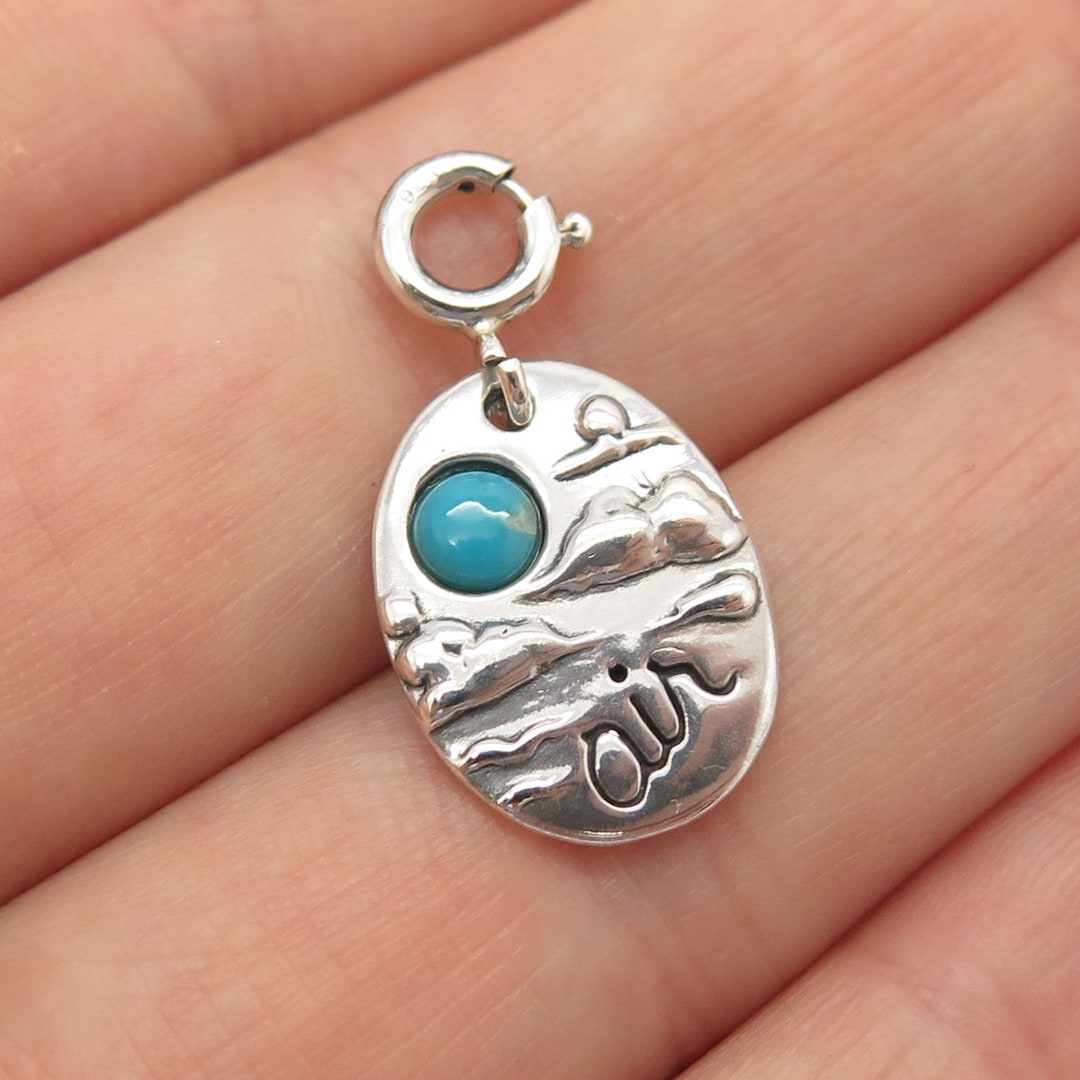 925 Sterling Silver Vintage Shube Real Turquoise Gemstone "air" Pendant ...