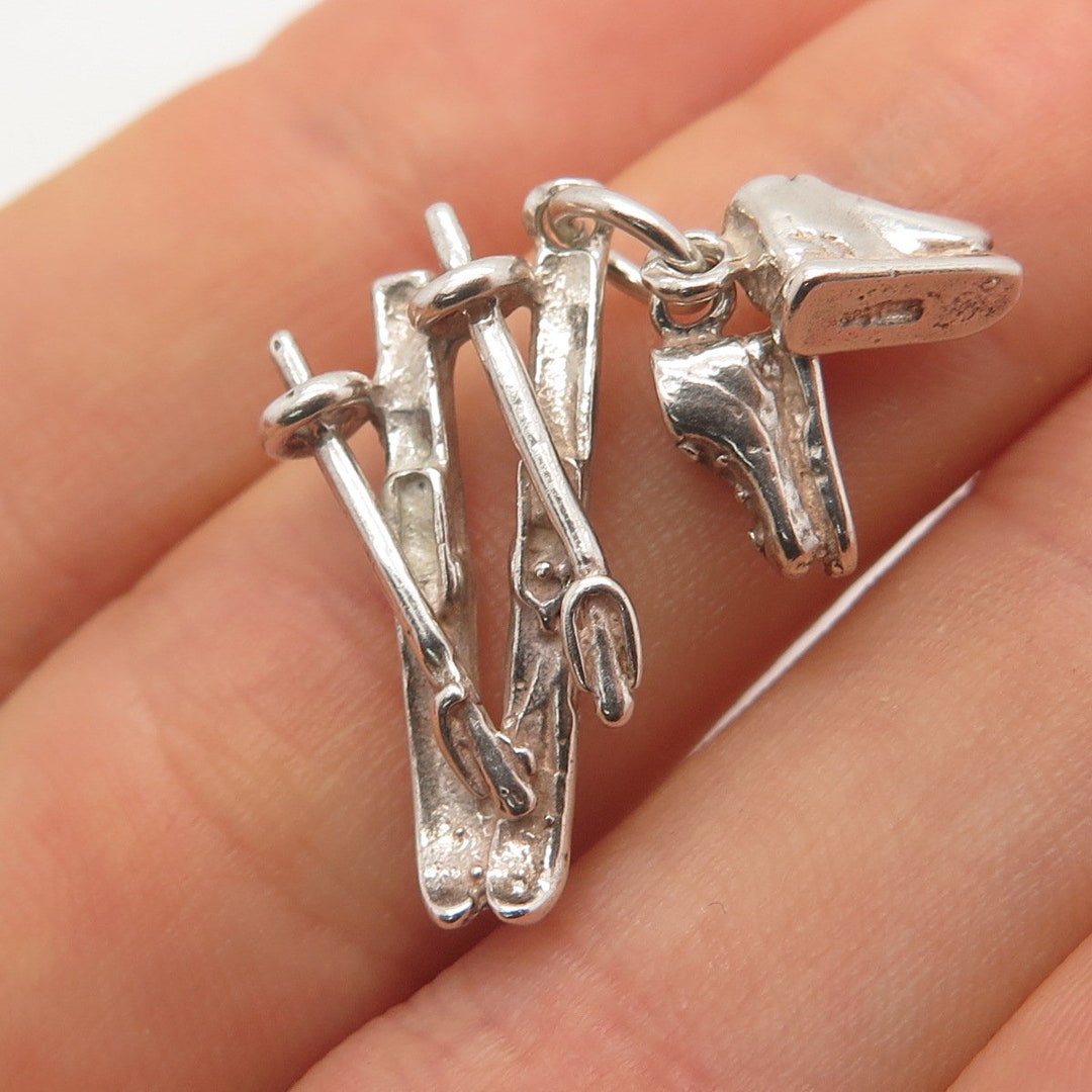 925 Sterling Silver Vintage Skis & Ice Skating Shoes Pendant - Etsy