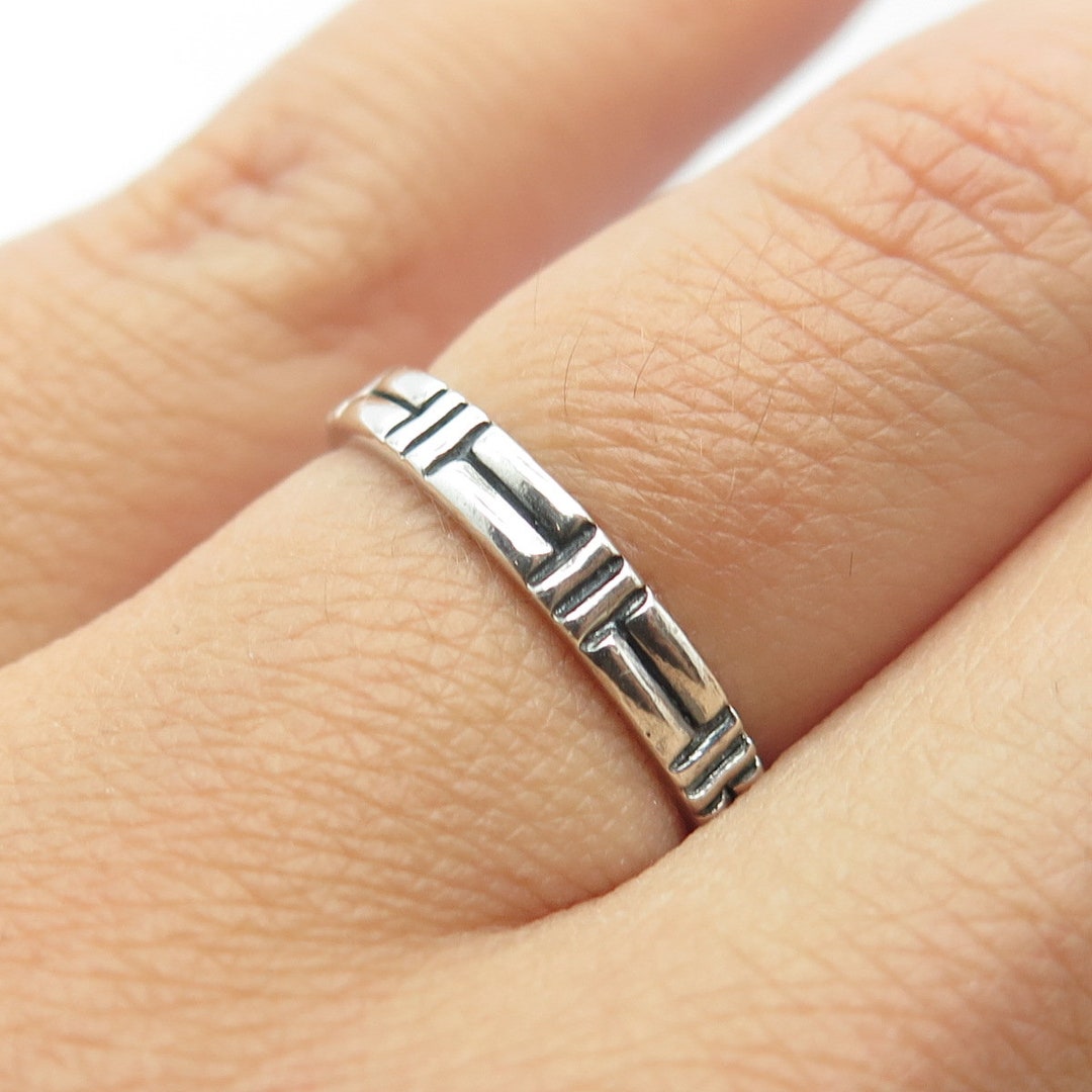 SHUBE 925 Sterling Silver Vintage Geometric Stackable Band Ring Size 6 ...