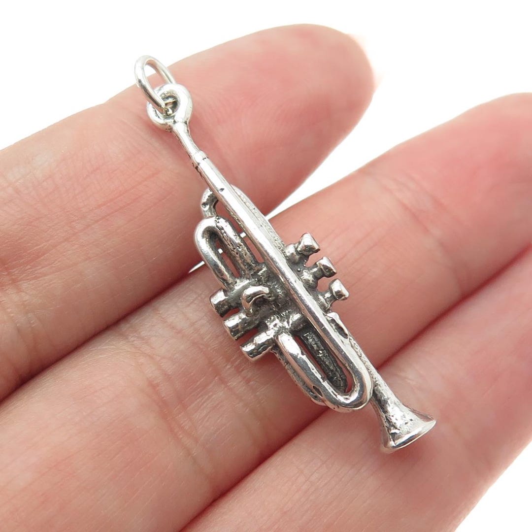 925 Sterling Silver Vintage Trumpet Musical Instrument 3D Pendant - Etsy