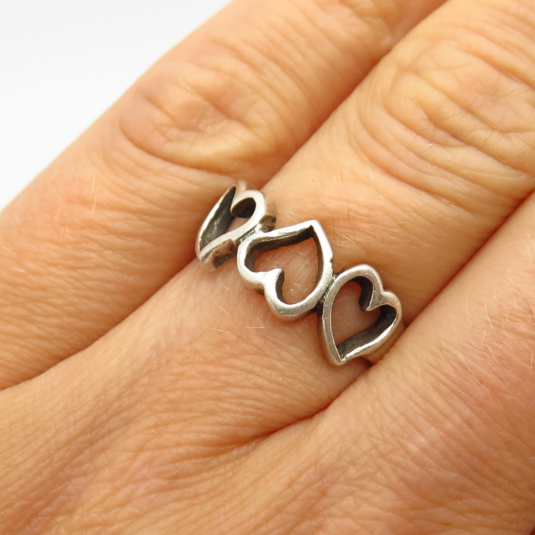 925 Sterling Silver Triple Open Heart Design Ring Size 7 - Etsy