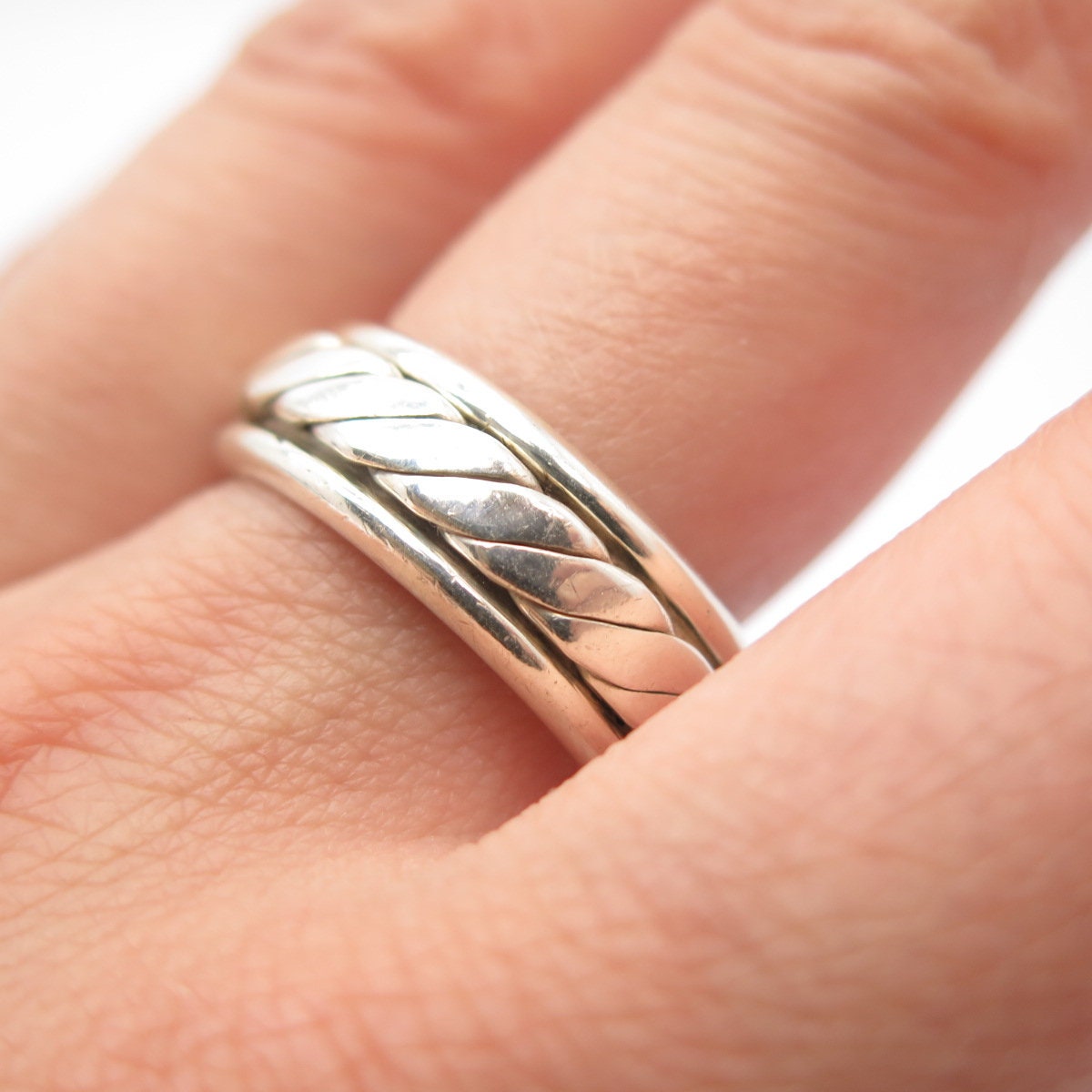 925 Sterling Silver Vintage Mexico Braided Rotating Band 925 Sterling Silver Vintage Mexico Braided Rotating Band