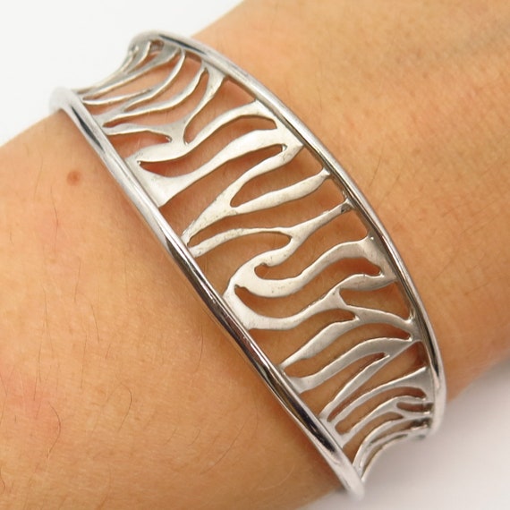 925 Sterling Silver Zebra Print Concave Design Wide C… - Gem