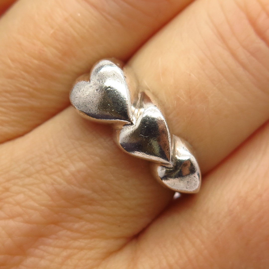 875 Silver Vintage Triple Heart Design Ring Size 7 3/4 - Etsy