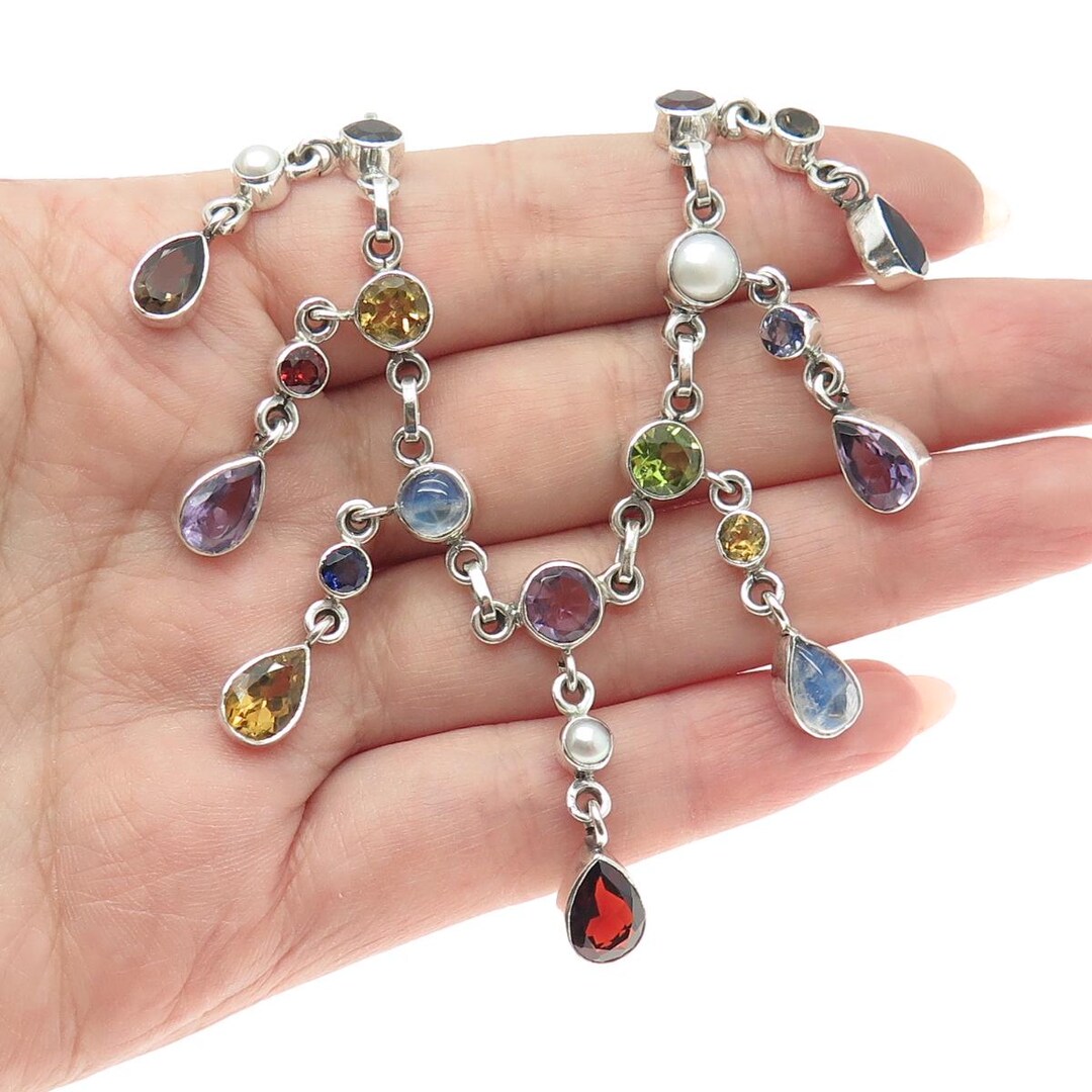 NICKY BUTLER 925 Sterling Silver Vintage Multi-color Gem Chain Necklace ...