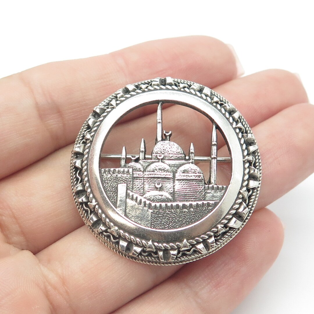 800 Silver Vintage Egypt Islamic Mosque Round Pin Brooch - Etsy