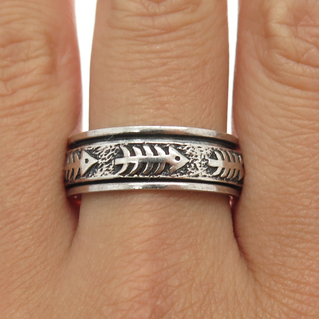 925 Sterling Silver Vintage Fishbone Rotating Band Ring Size 10.75 - Etsy