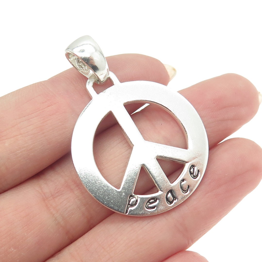 925 Sterling Silver Vintage Peace Sign Round Pendant - Etsy