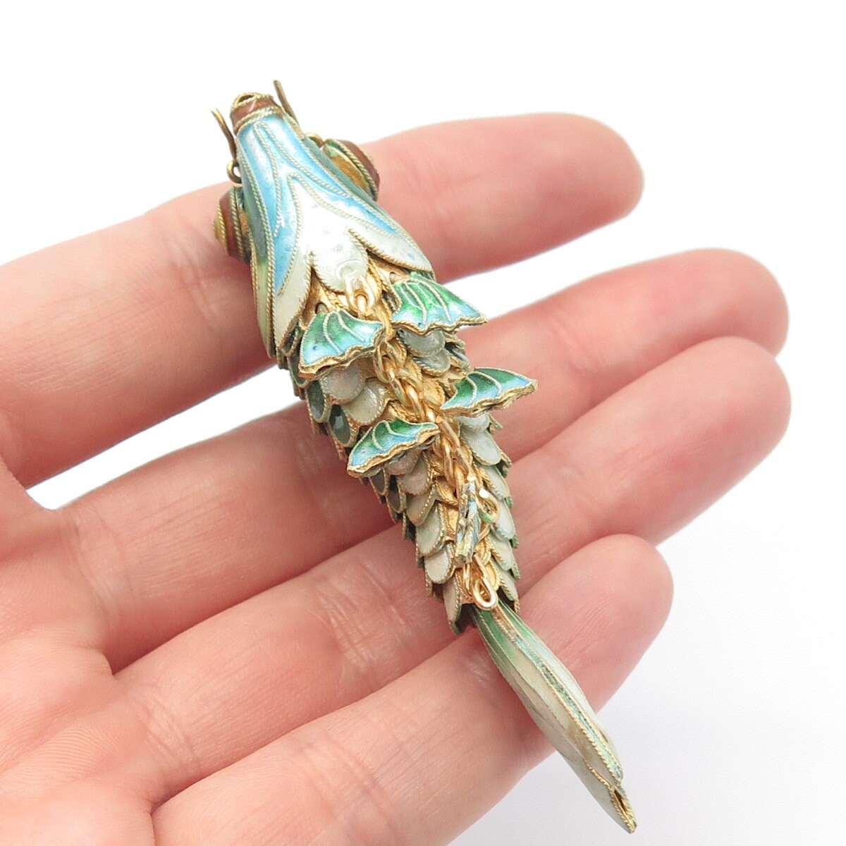 925 Sterling Silver Gold Plated Antique Enamel Chinese Koi Fish ...