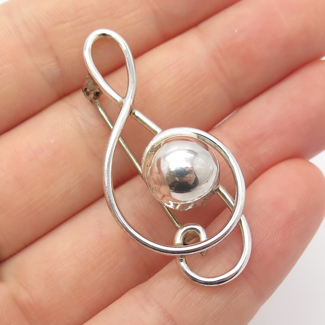 925 Sterling Silver Vintage Treble Clef Pin Brooch - Etsy