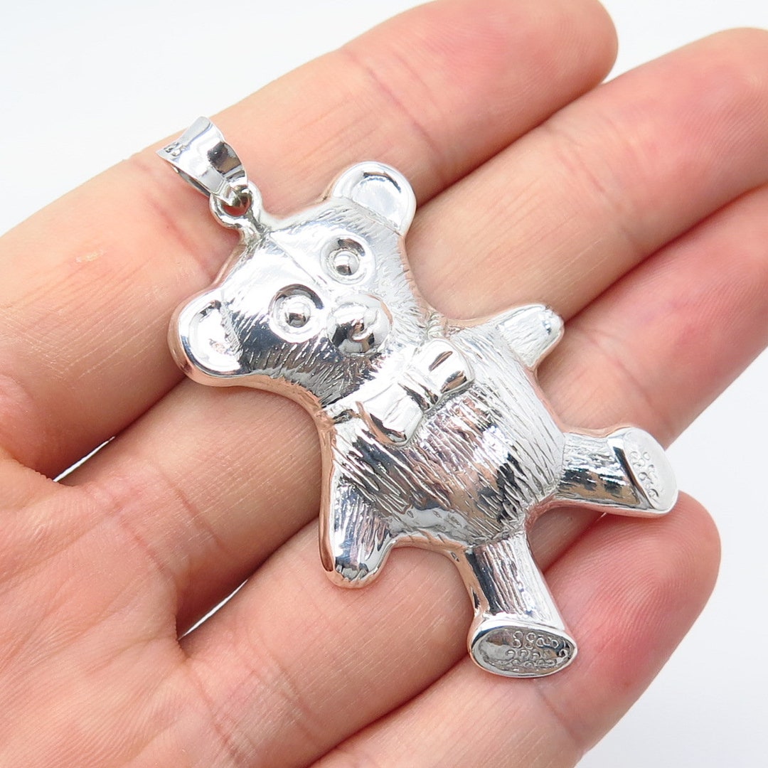 925 Sterling Silver Vintage Teddy Bear Pendant - Etsy