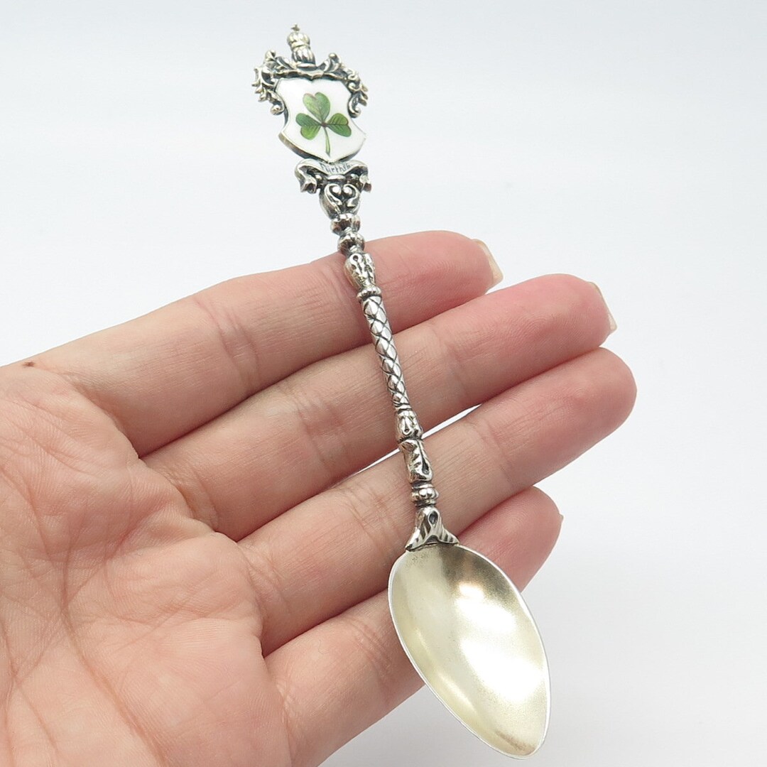 800 Silver Antique Colorful Enamel Clover Spoon - Etsy