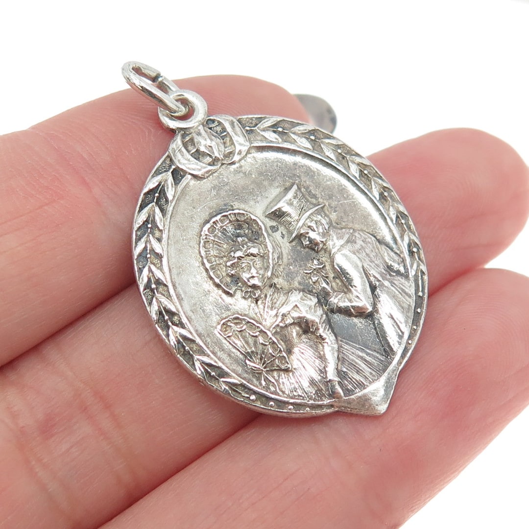 800 Silver Antique Art Deco Romantic Scene Pendant - Etsy
