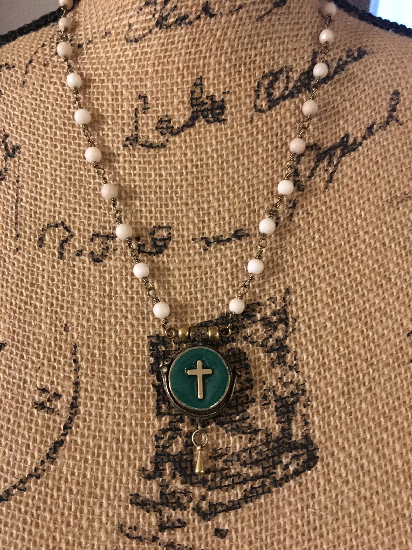 Rosary Chain River Stone Necklace With Cross Pendant by Seejanesbeads ...