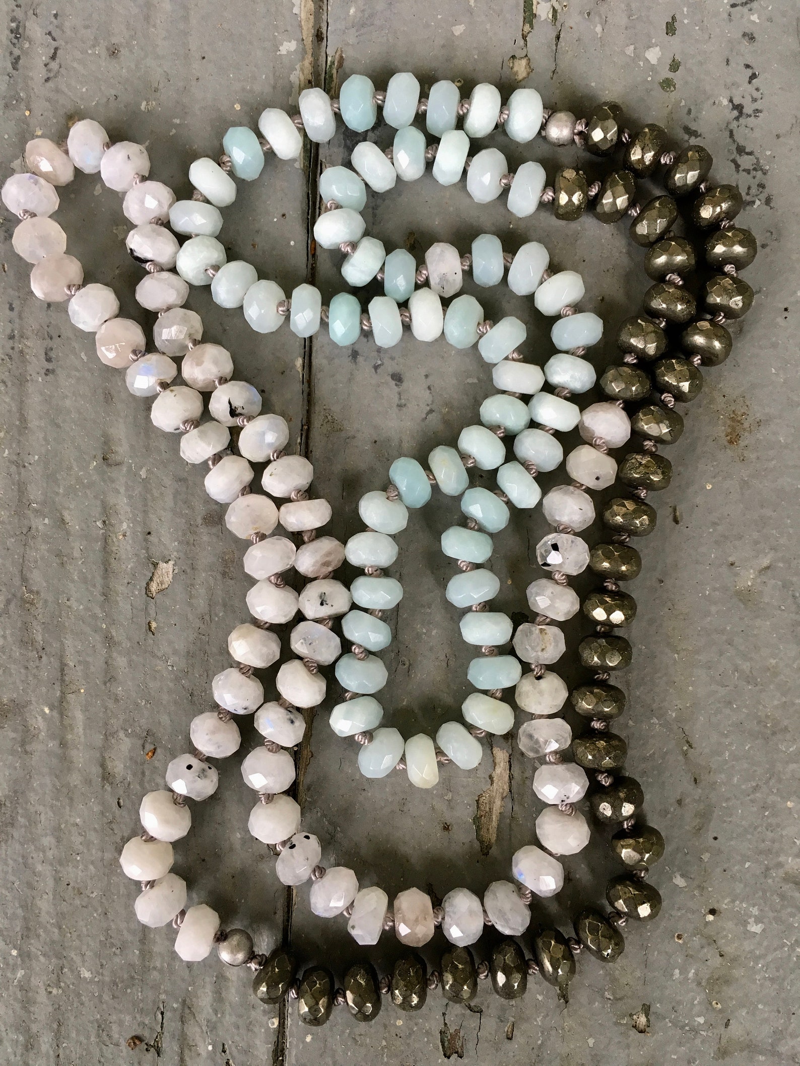 Color Block Long Layering Moonstone Pyrite and Blue Amazonite | Etsy