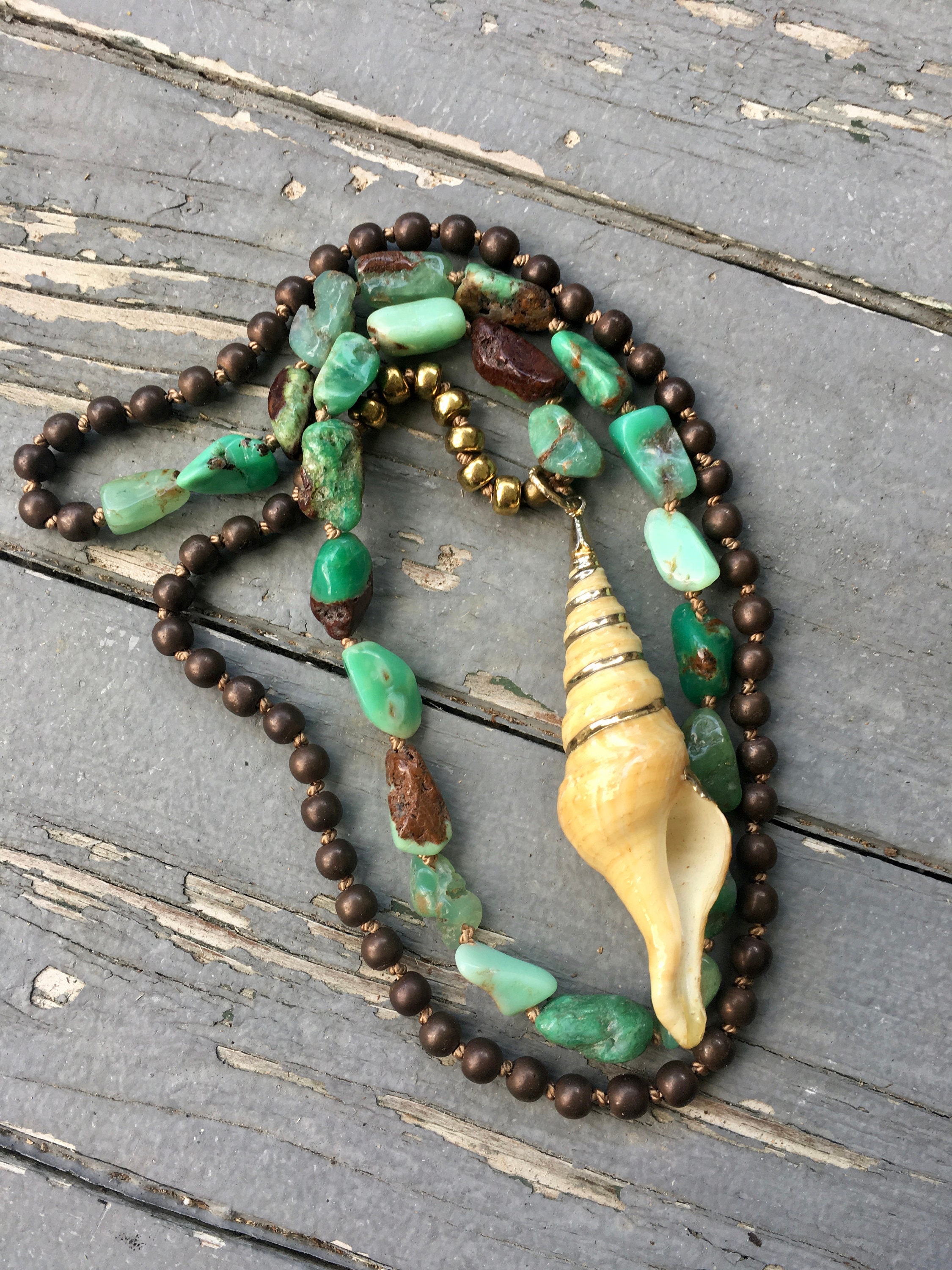 Tulip Shell With Electrformed Detail With Hand Knotted - Etsy