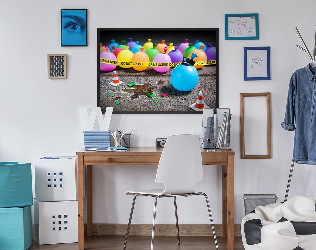 Balloon Crime Scene, Creative Comic Modern Fine Art Print, Unique ...