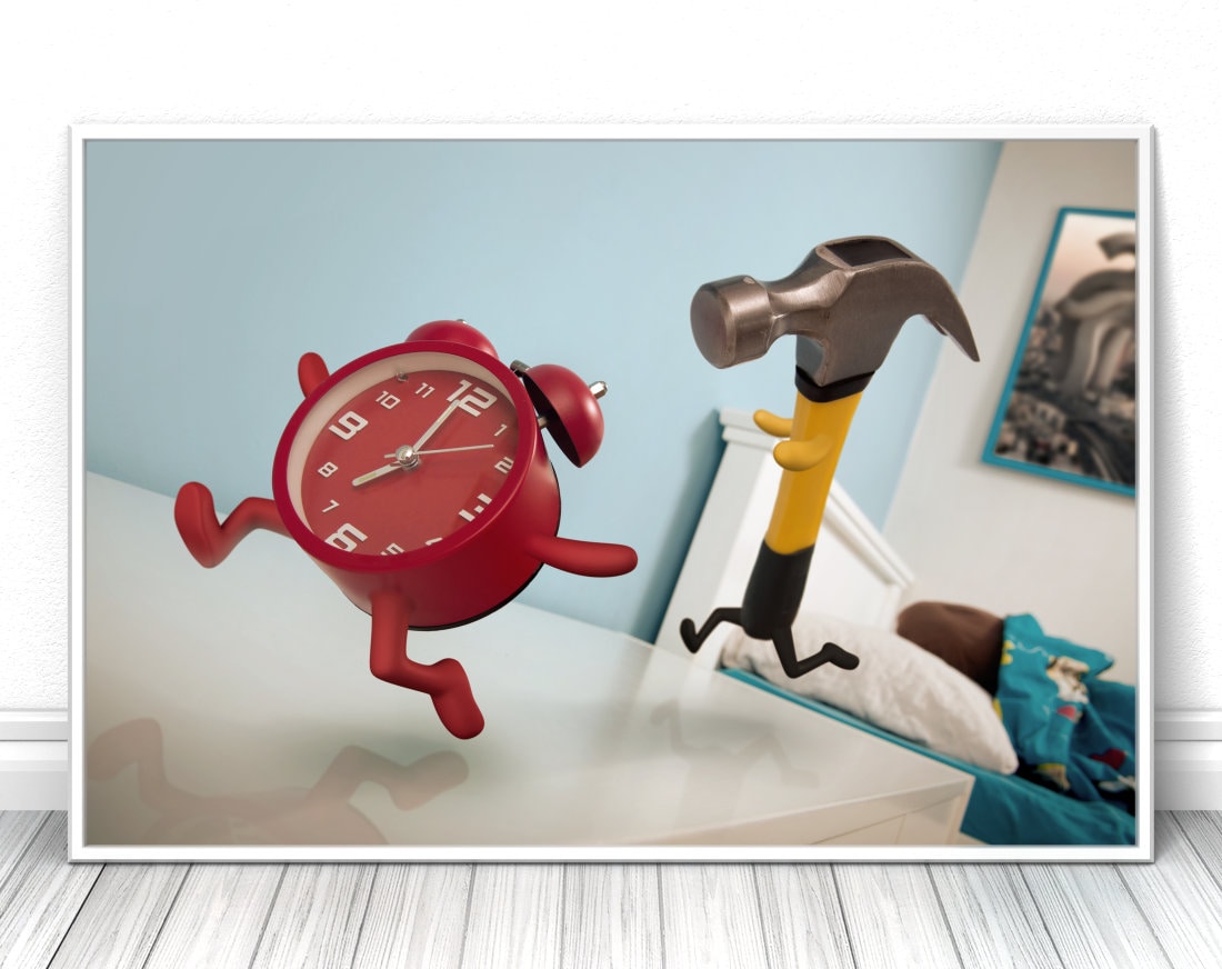 Alarm Clock Print, Bedroom Wall, Large Comic Fine Art, Office Poster ...