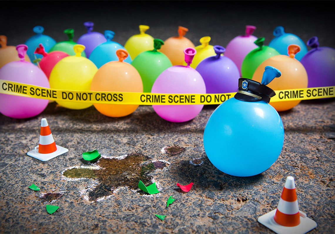 Balloon Crime Scene, Creative Comic Modern Fine Art Print, Unique ...