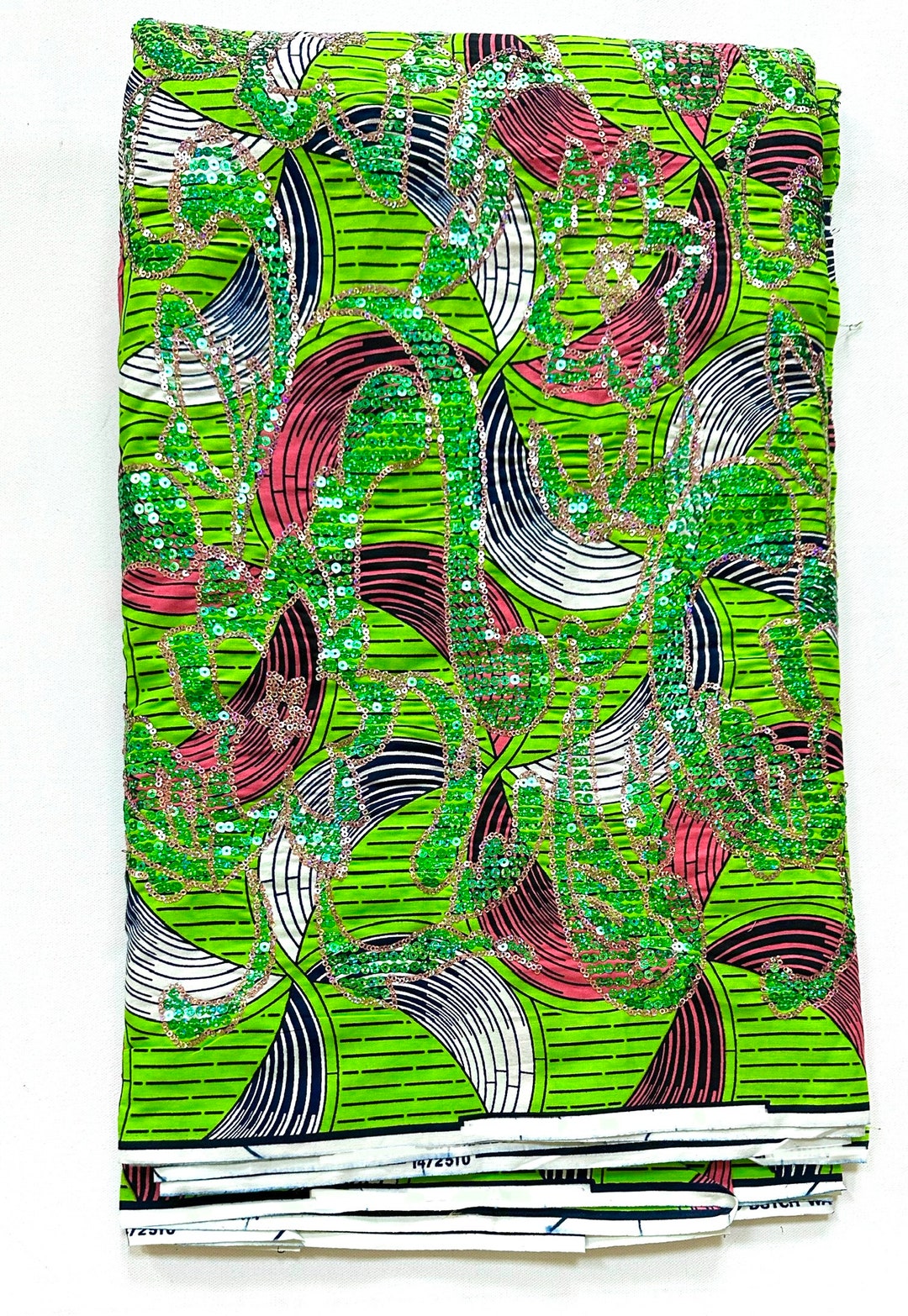 African Print Fabric/sequined Ankara: Green Pink Gold - Etsy