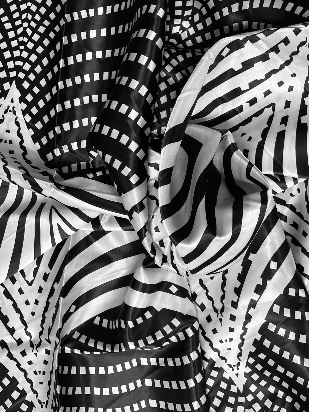 African Print Satin Fabric Black White lalibela - Etsy